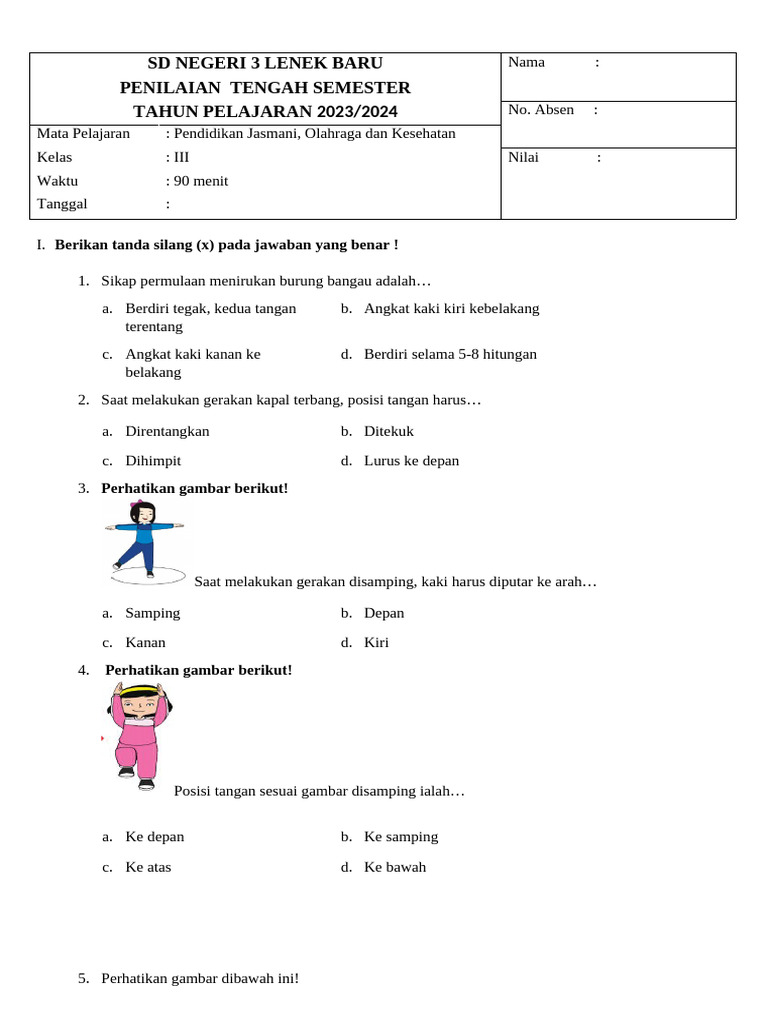 Soal PTS PJOK Kelas 3 Semester 2 | PDF