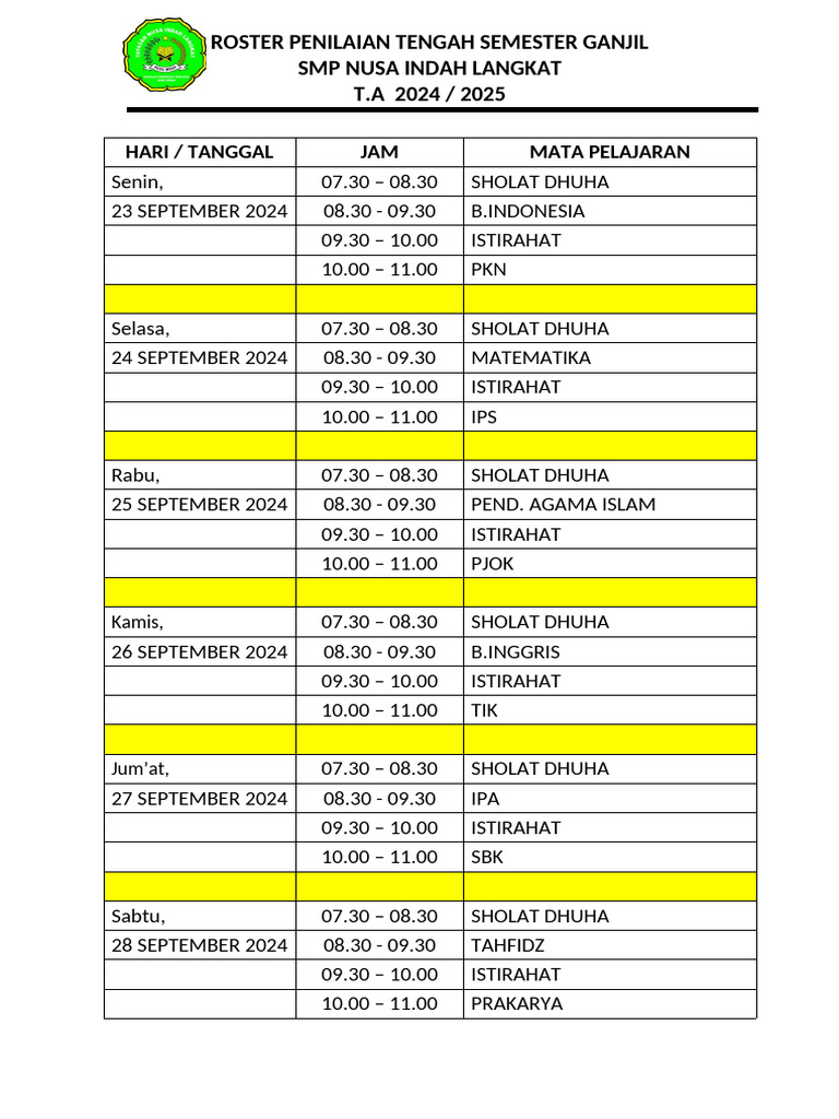 Roster UTS - SMP-3 | PDF | Ilmu Sosial