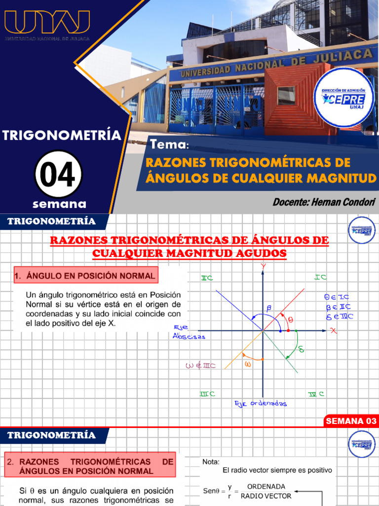 Semana 04-Trigonometría - Razones Trigonométricas de Ángulos de Cualquier Magnitud | PDF