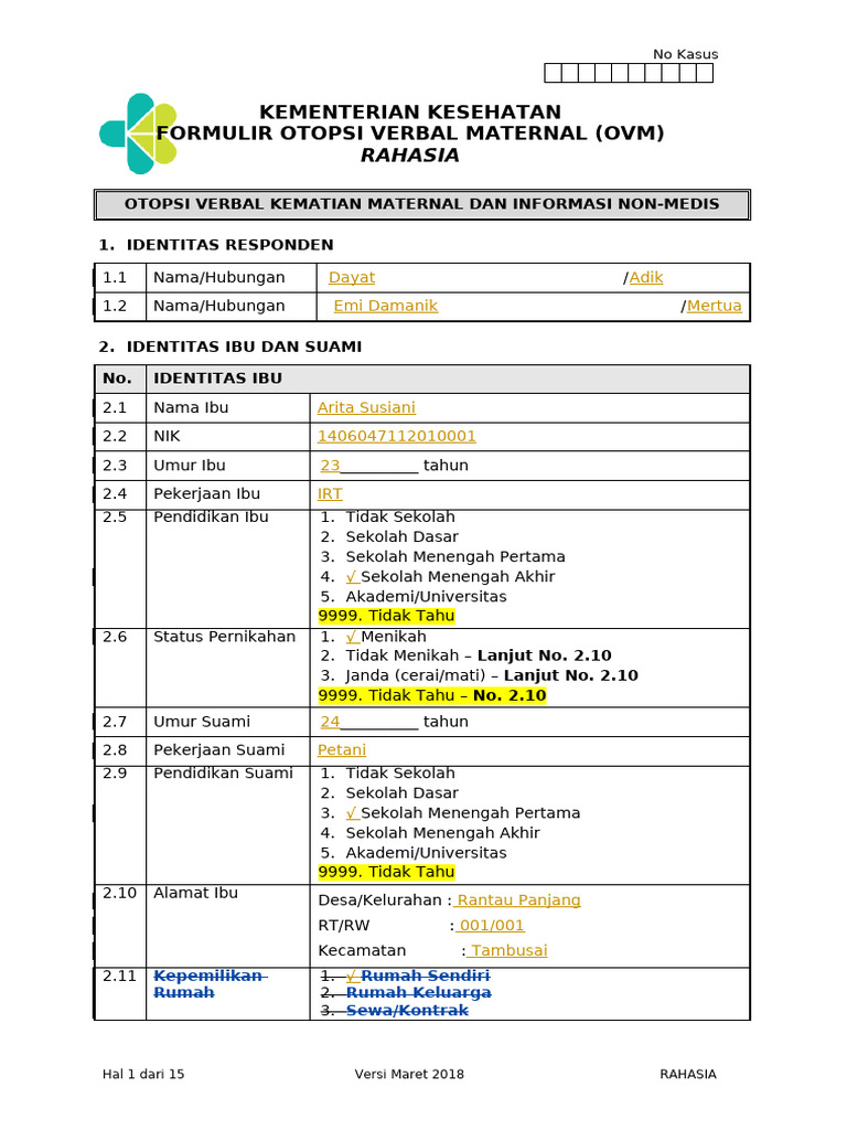04 Formulir OVM IBU | PDF
