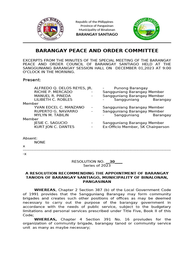 BPOC Resolution APPOINTMENT CVO 2024 | PDF