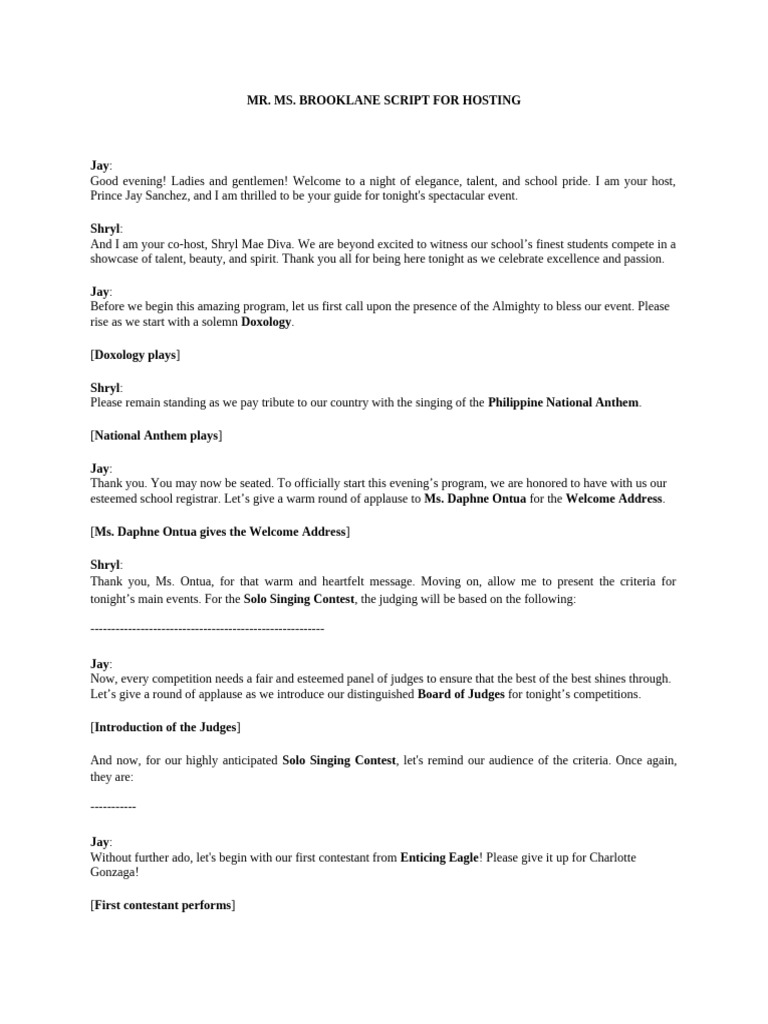 Mr. and Ms. Brooklane Script | PDF
