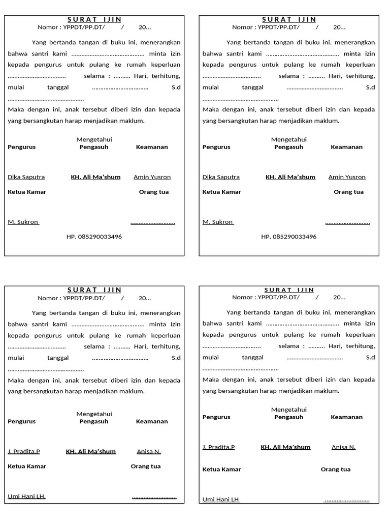 Surat Ijin Pulang Pondok | PDF