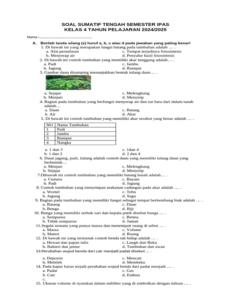Soal STS 1 IPAS Kelas 4 | PDF