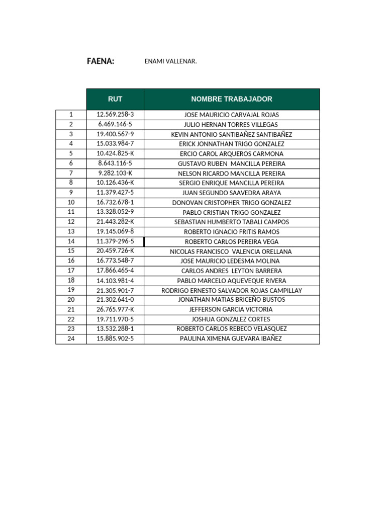 Listado de Trabajadores Por Faena y Edad | PDF