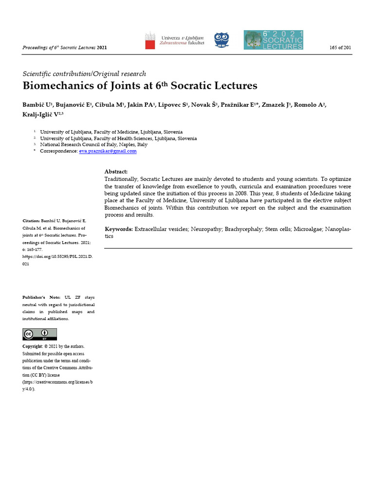 Biomechanics of Joints at 6th Socratic L | PDF | Prosthesis | Stem Cell