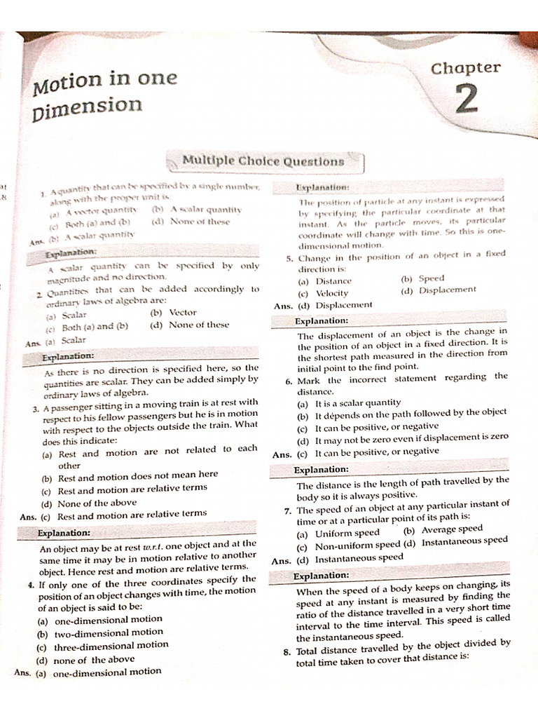 Physics Motion in One Dimension - Class 9 | PDF