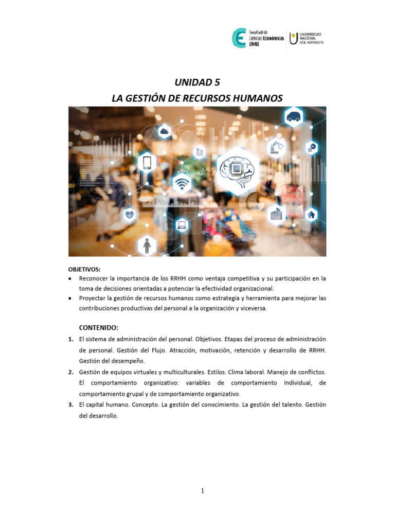Unidad 5 2024 - La Gestion de Recursos Humanos | PDF