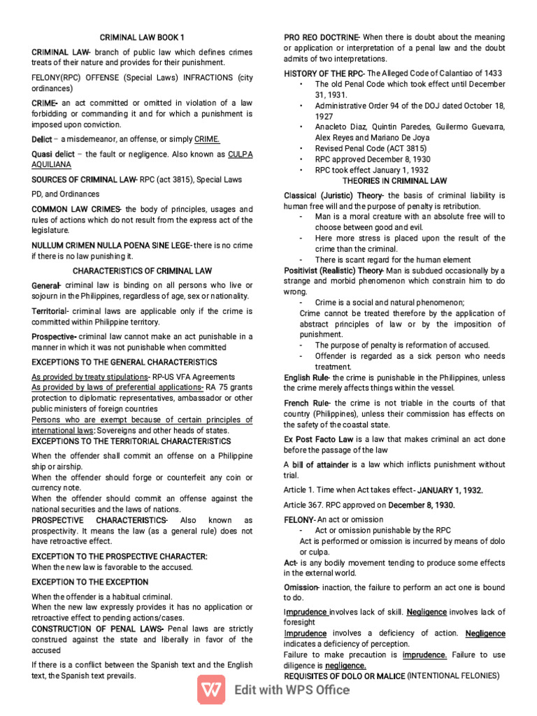 Criminal Law Book 1 Reviewer | PDF