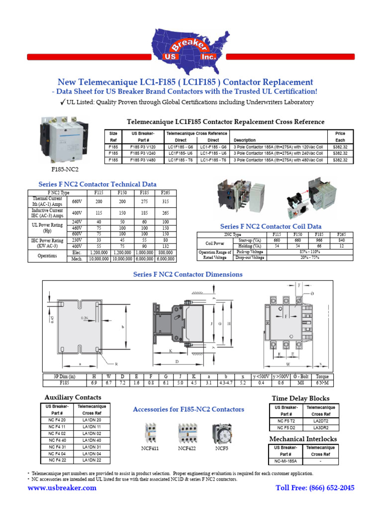 LC1F185 Telemecanique LC1-F185 Contactor Replacement | PDF