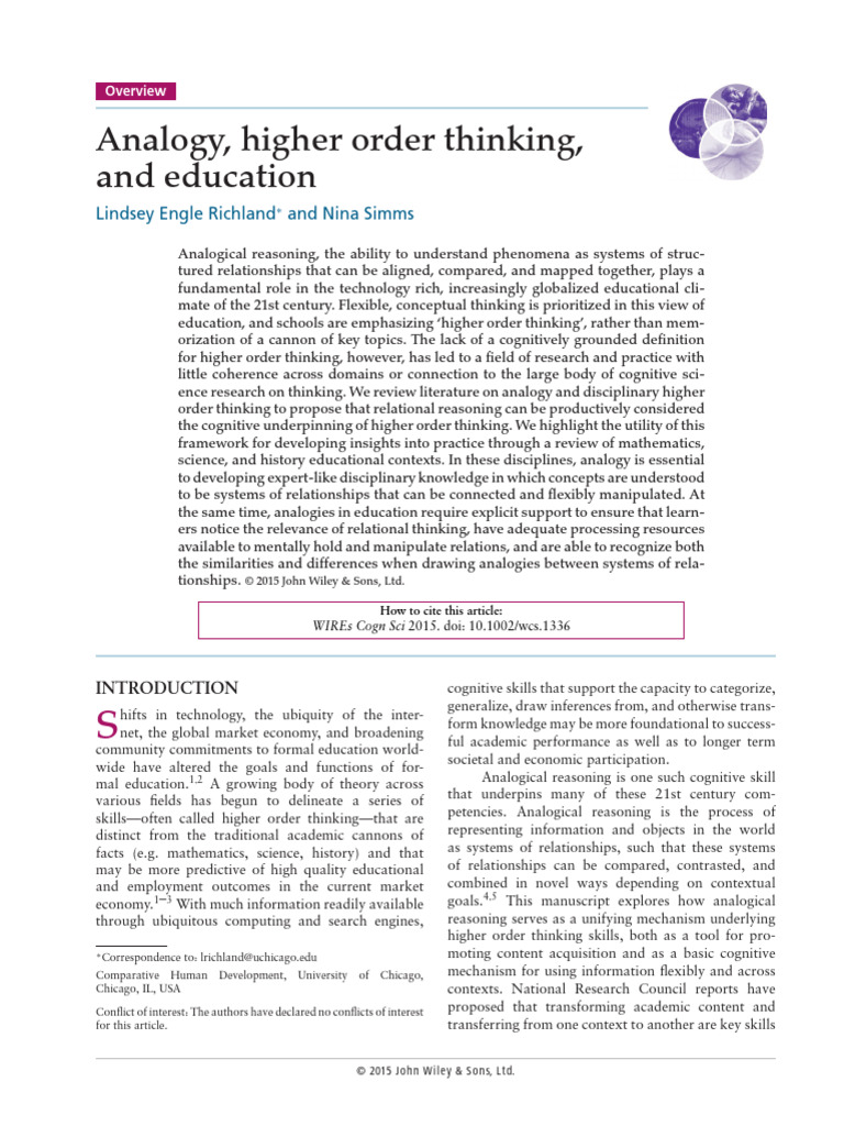 Analogy, higher order thinking, | PDF