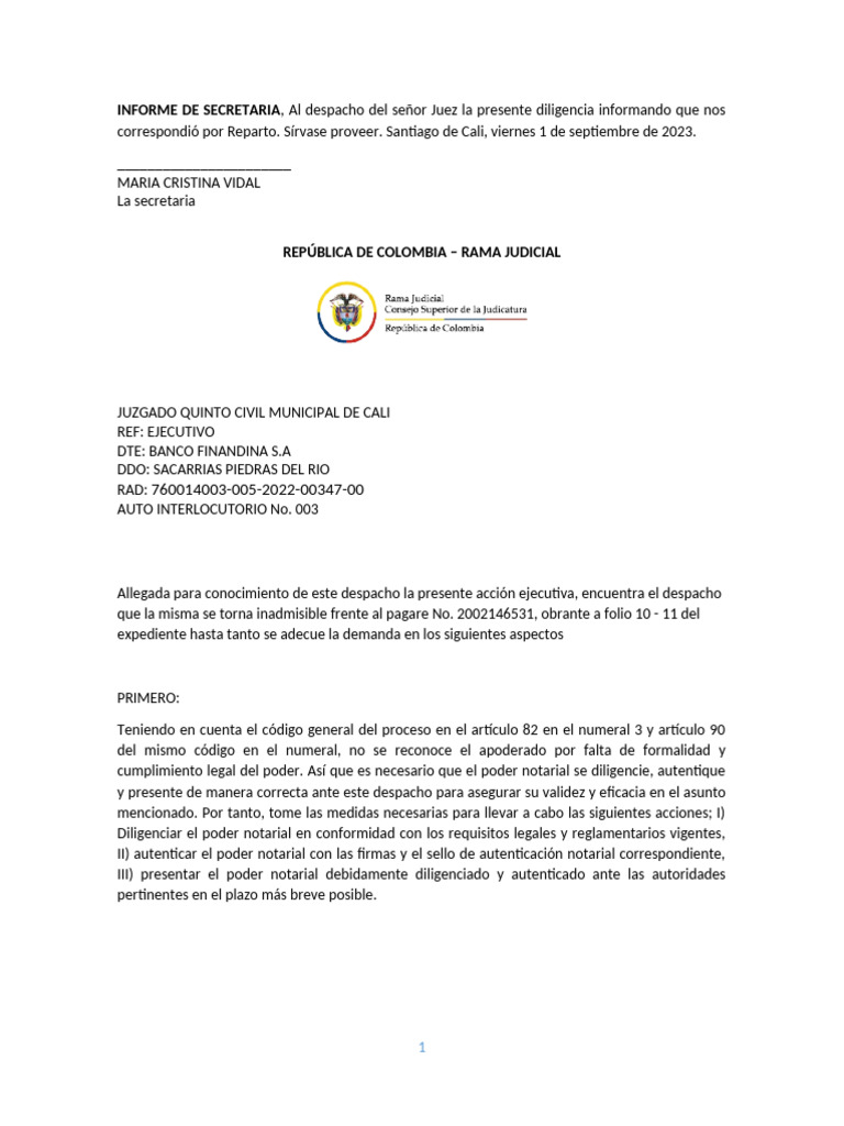 Inadmision, Demanda Yuliet Cobo | PDF