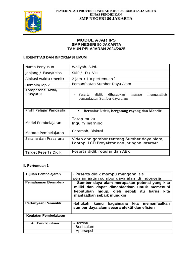 .Modul Ajar Pemanfaatan Sda | PDF | Karier & Perkembangan