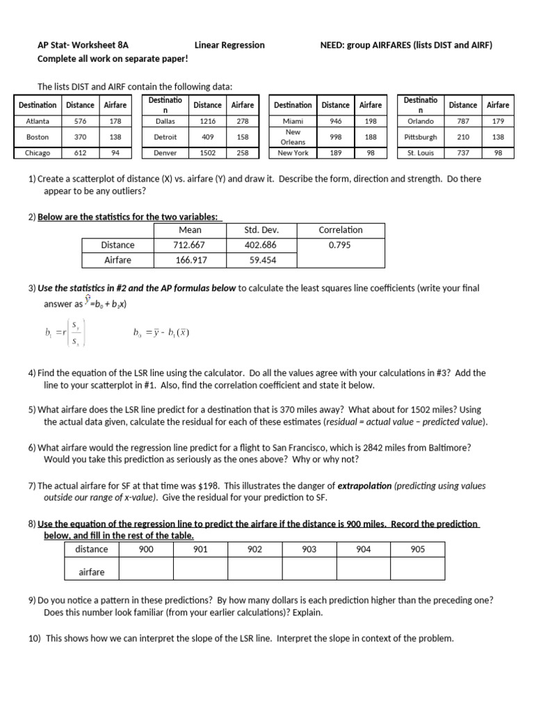 Ch. 8 - Worksheet 8A | PDF