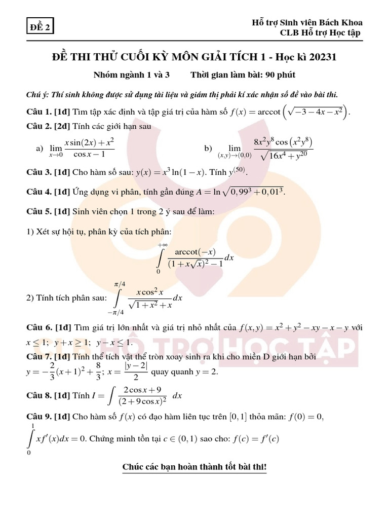 Đề 2 - NN1-3 - Thi thử GT1 CK 2023.1 - CLB HTHT | PDF