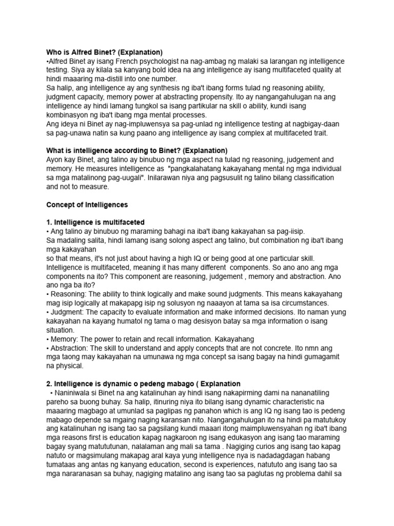 Concept of Intelligences (Binet) - Explanation | PDF | Intelligence ...