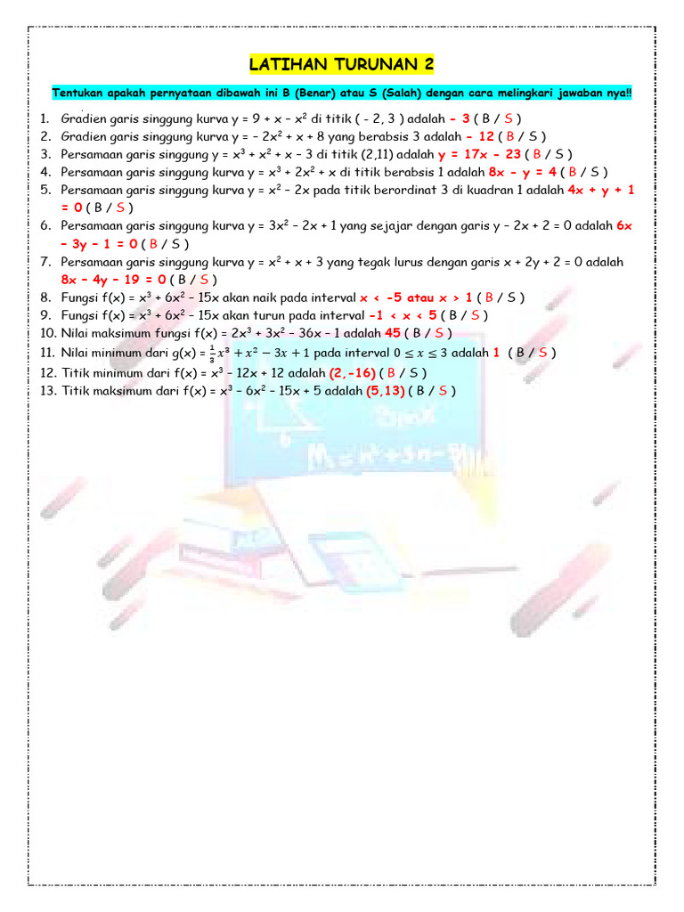 Latihan Turunan 2 | PDF