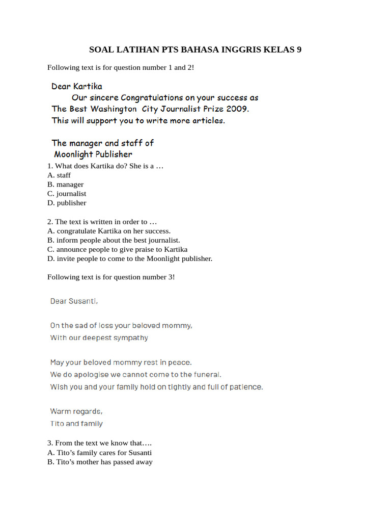 Soal Latihan Congratulation Dan Label Bahasa Inggris | PDF