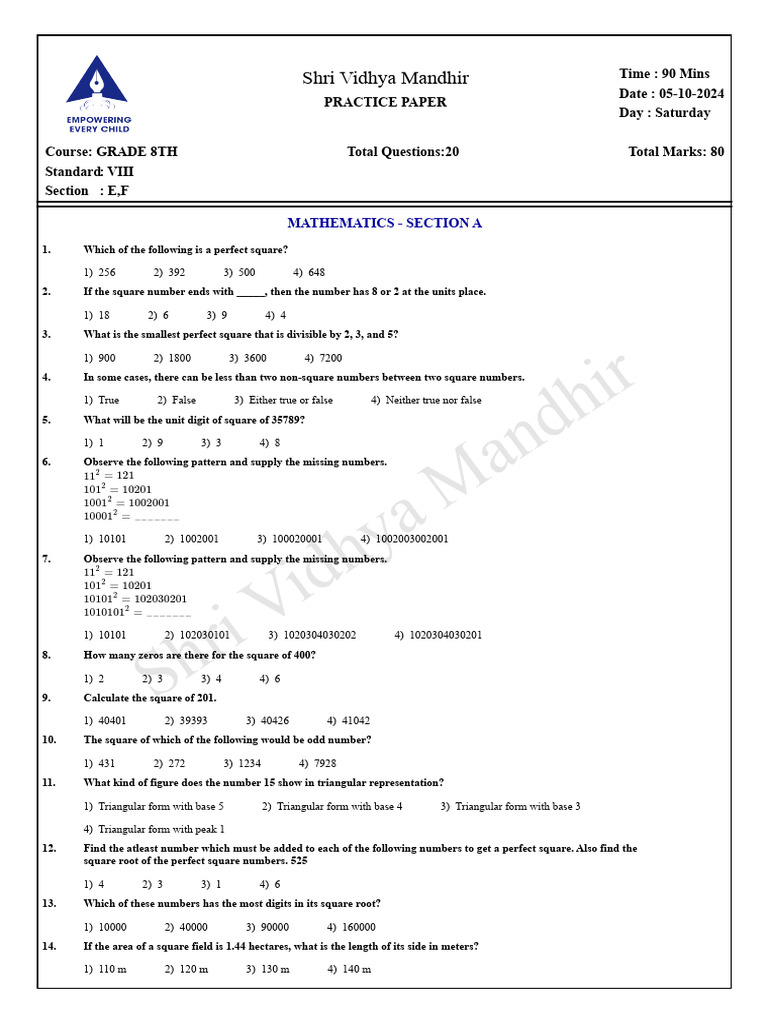 Grade 8 Practice Paper | PDF
