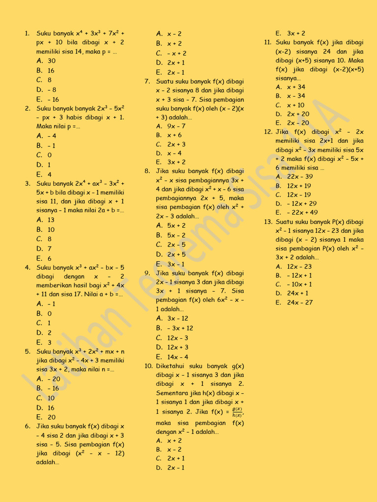Latihan Teorema Sisa | PDF