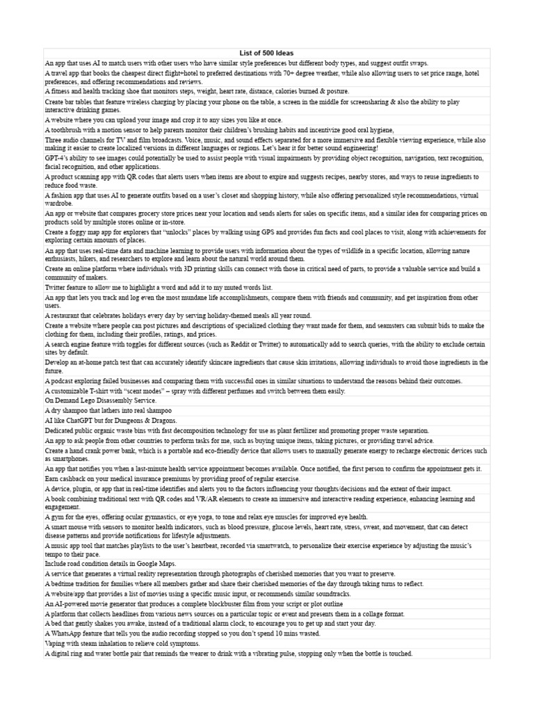 List of 500 Ideas | PDF