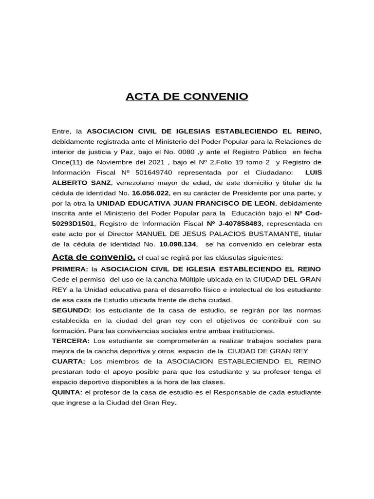 Acta de Convenio | PDF