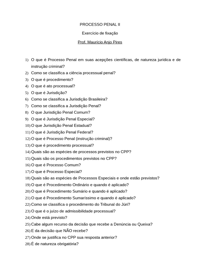 Exercicio de DIREITO PROCESSUAL PENAL II 2 | PDF