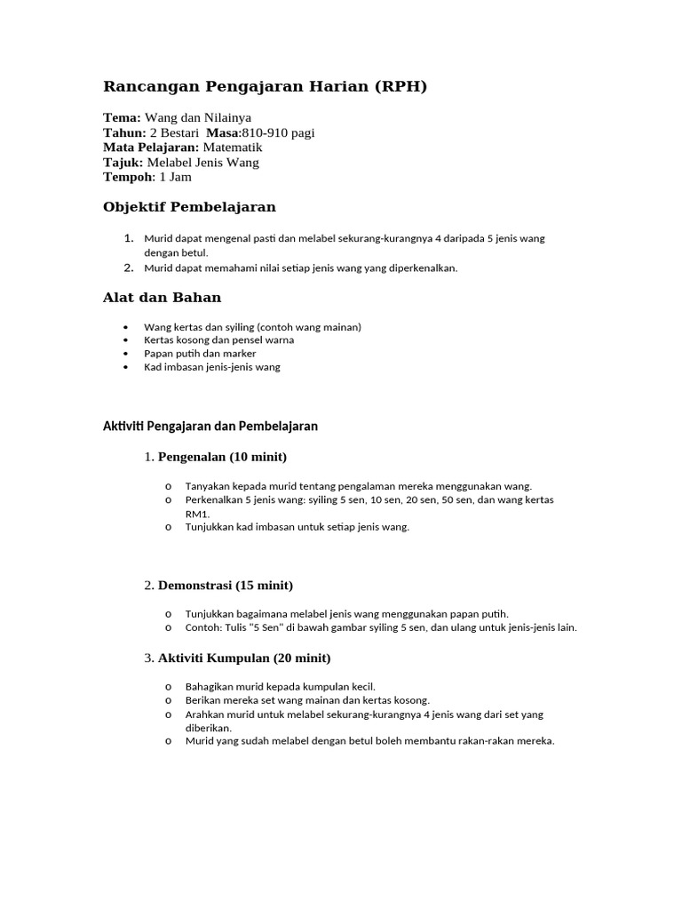 RPH Matematik Plans | PDF