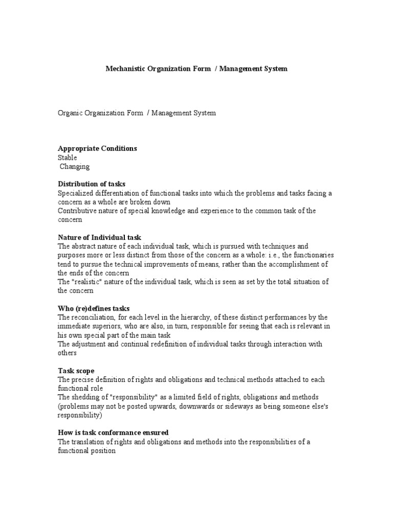 Mechanistic Organization Form | PDF | Hierarchy | Reputation