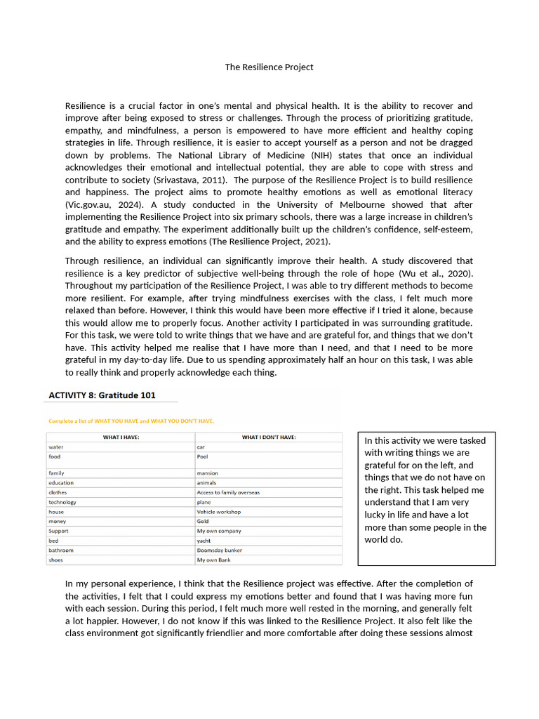 The Resilience Project Alex | PDF