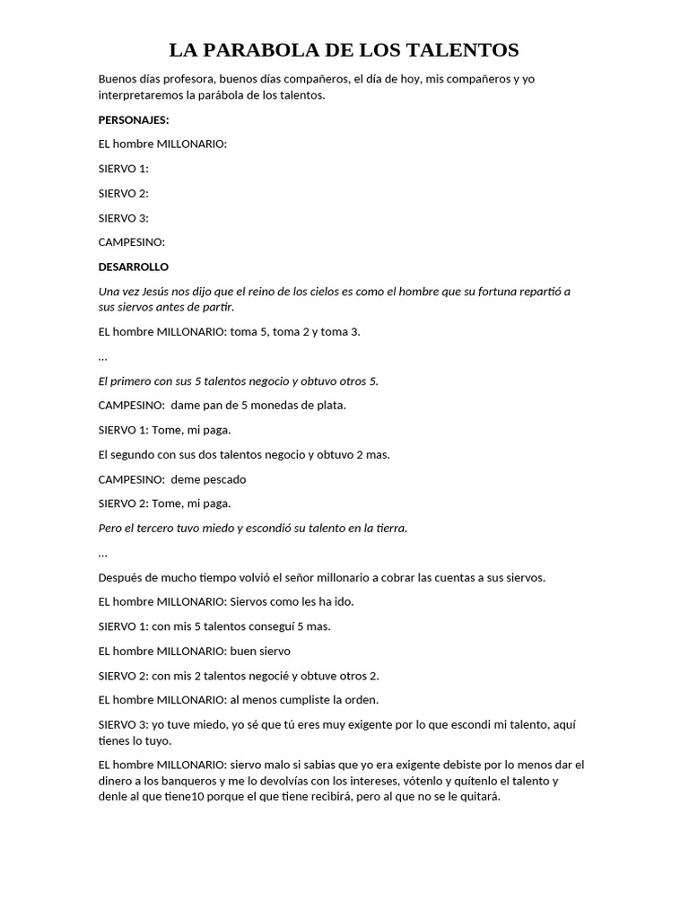 La Parabola de Los Talentos | PDF