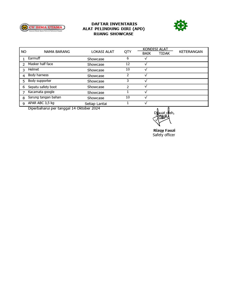 29 Daftar Peralatan K3 | PDF