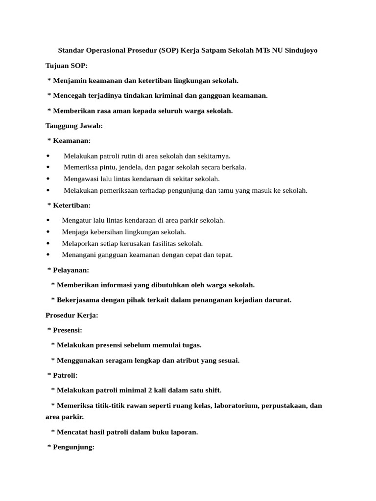 Standar Operasional Prosedur (SOP) Kerja Satpam Sekolah - 20240819 ...