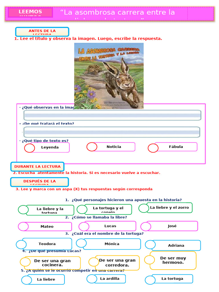 LEEMOS JUNTOS La Asombrosa Carrera Entre La Liebre y La Tortuga | PDF