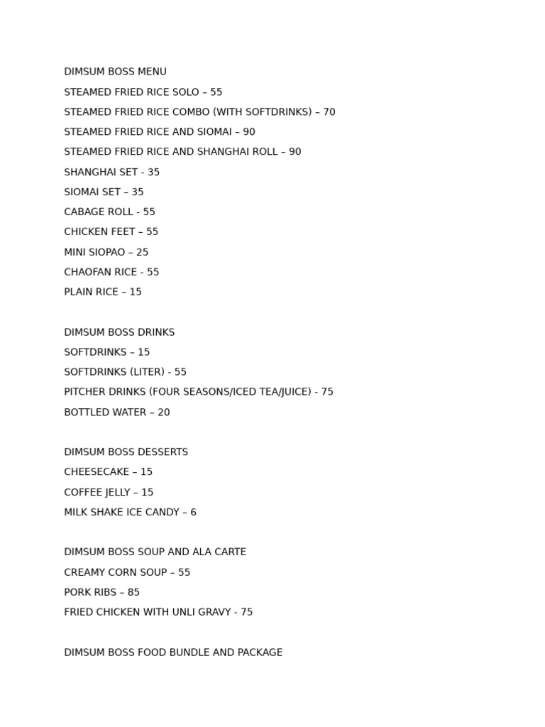 Dimsum Boss Menu | PDF
