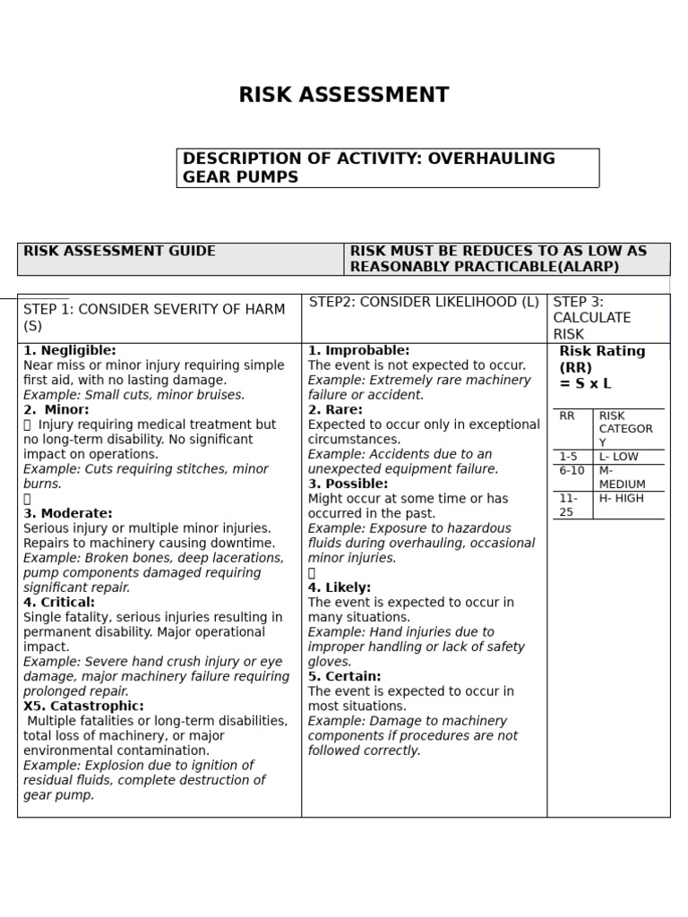 Risk Assessment For Overhauling Gear Pumps | PDF
