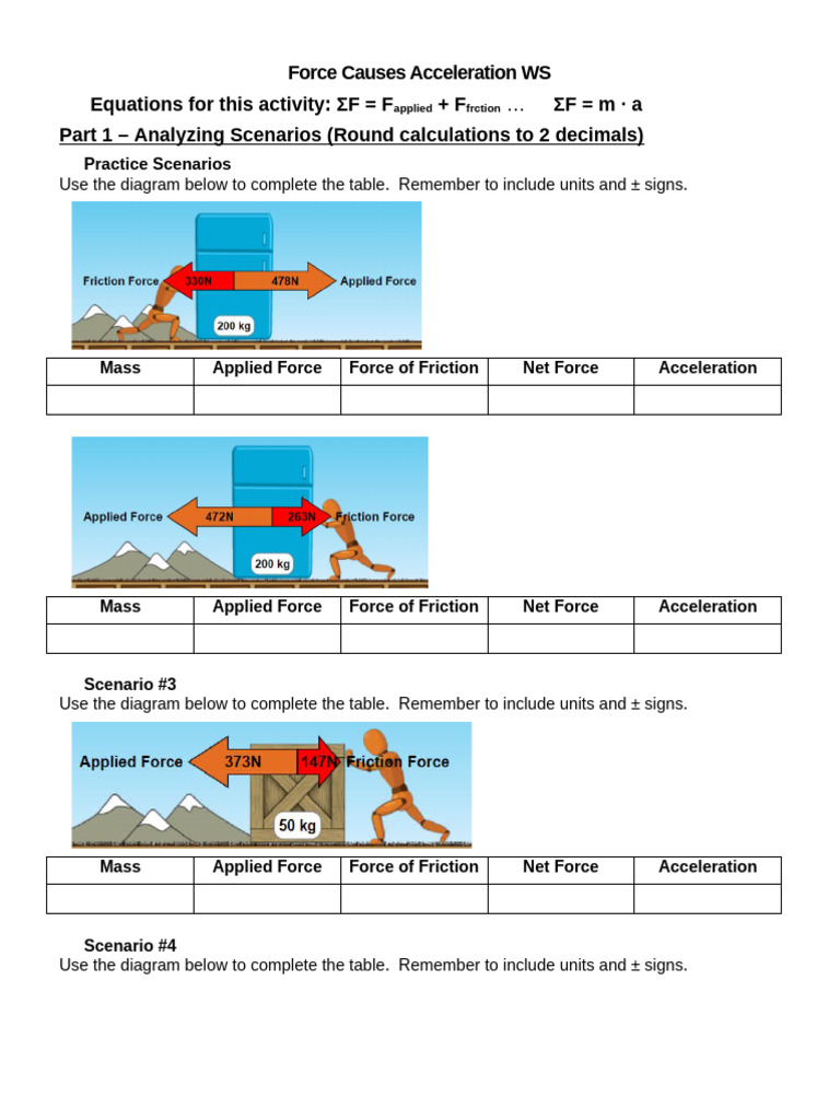 Forces Cause Acceleration WS Assignment V2 | PDF