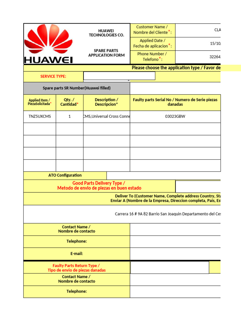 Spare Part Application Form | PDF