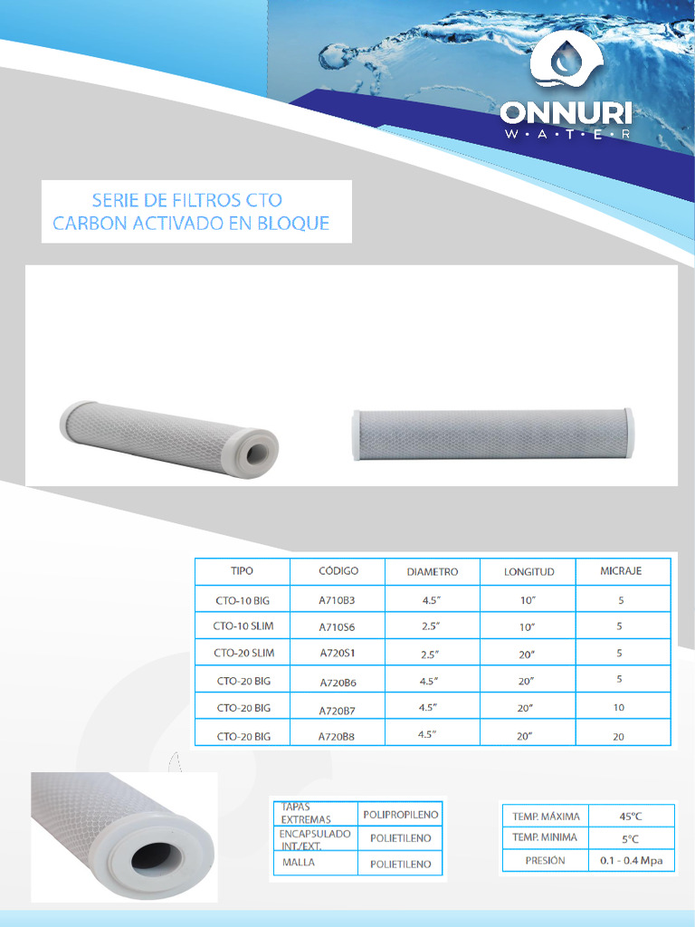 Ficha Tecnica Cartuchos Carbon en Bloque Onnuri | PDF