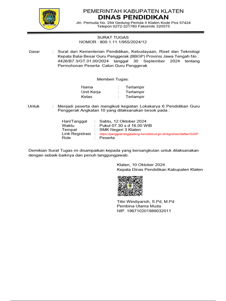 20241010082852SURAT TUGAS Calon Guru Penggerak Loka 6 PGP 10 | PDF