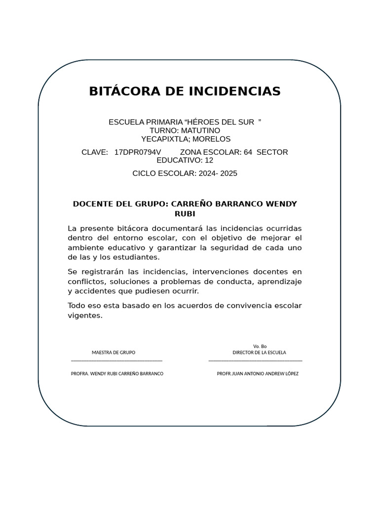 BITÁCORA DE INCIDENCIAS | PDF