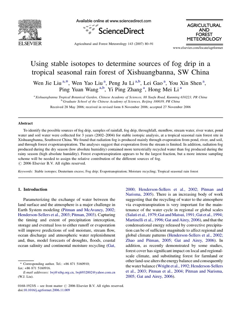 Using Stable Isotopes To Determine Sources of Fog Drip | PDF