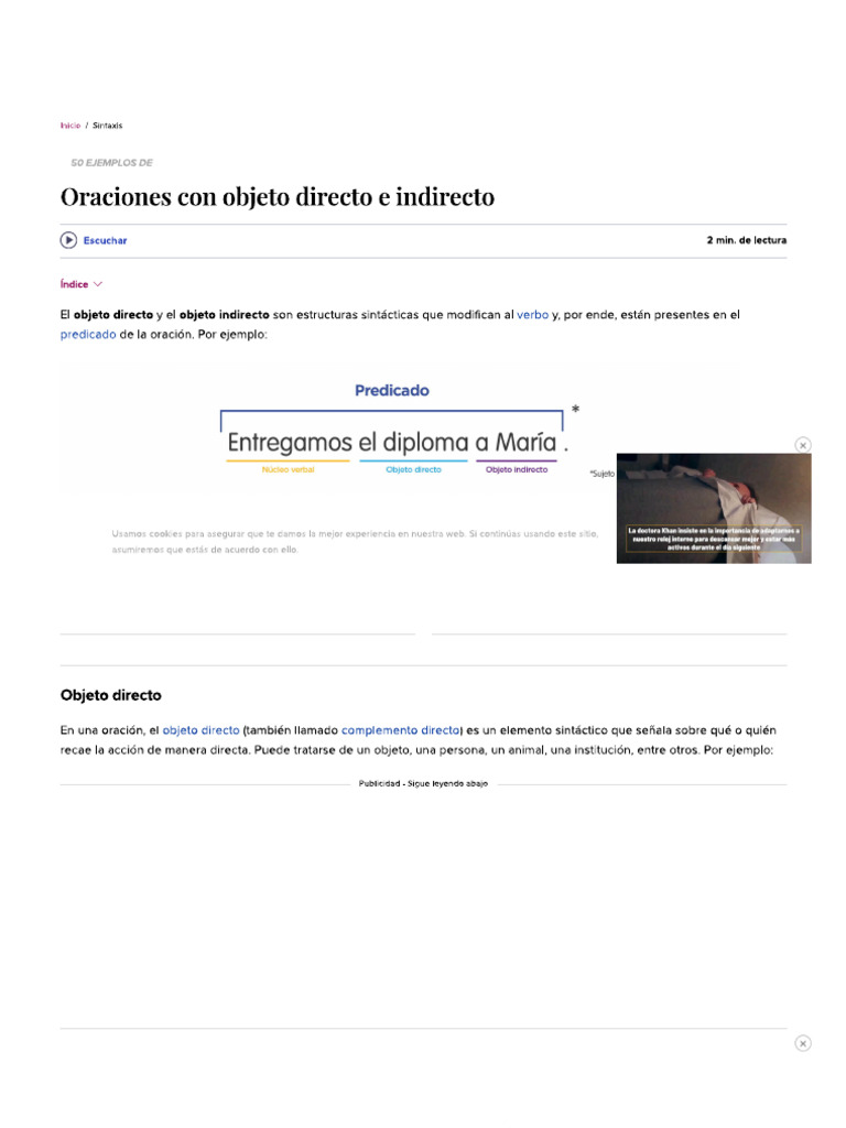 50 Ejemplos de Oraciones Con Objeto Directo e Indirecto | PDF