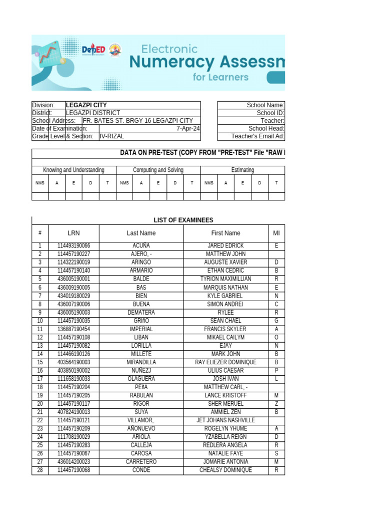 ENAT Class Grade 4 PostTest 2023 2024 | PDF