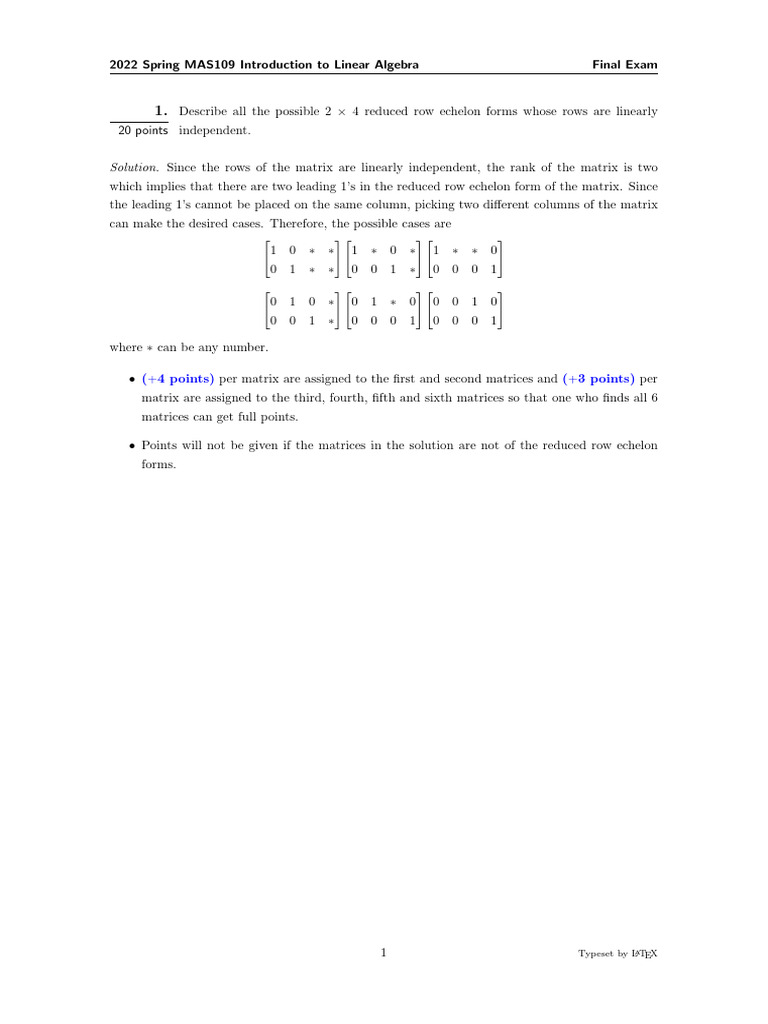 2022S MAS109 Midterm Solution | PDF