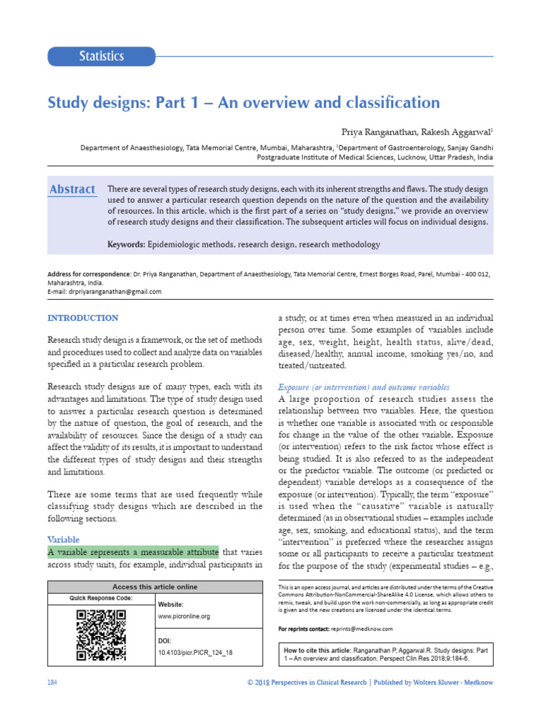 Study Designs Part 1 - An Overview and Classification | PDF