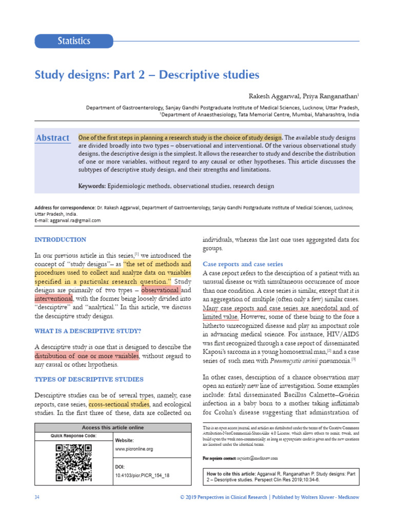 Study Designs - Part 2 - Descriptive Studies | PDF