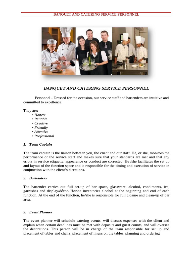 G1 Banquet and Catering Personnel | PDF | Waiting Staff | Dishwasher