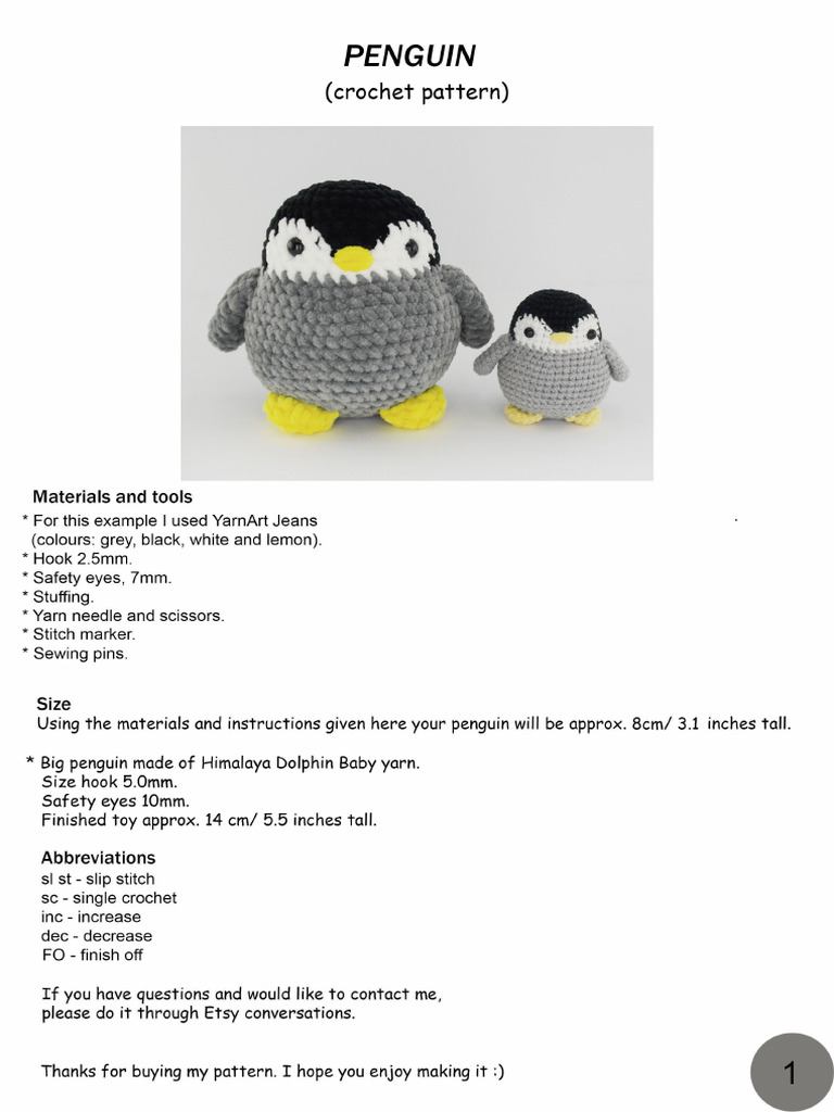 Crochet Pattern Penguin | PDF