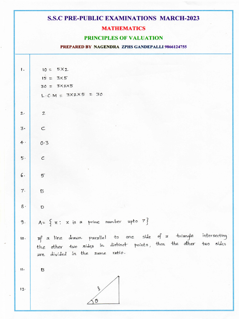 10th Maths SSC PRE-FINAL KEY | PDF